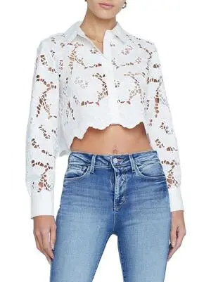 L'Agence Seychelle Cutwork Crop Shirt - White