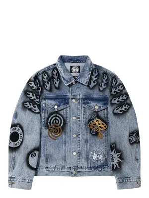 StÜssy X Dries Van Noten Hand-stencilled Denim Jacket - Blue