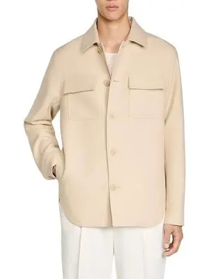 Sandro Button Up Overshirt - Beige