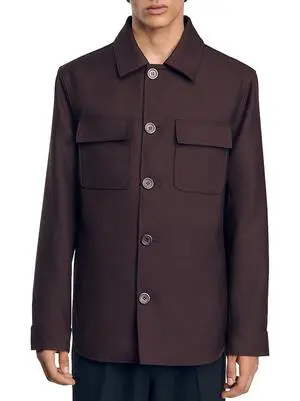 Sandro Button Up Overshirt Chocolate