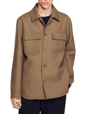 Sandro Button Up Overshirt Light Khaki