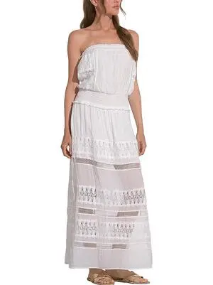 Elan Strapless Crochet Maxi Dress - White