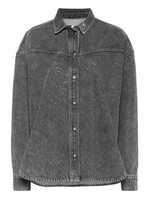 ROTATE BY BIRGER CHRISTENSEN Rhinestone-embellished Denim Shirt - Grey
