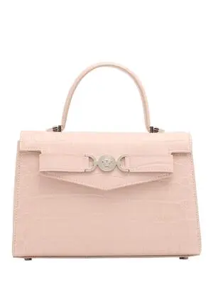 Versace La Medusa Croc-embossed Top-handle Bag - Powder Blush-palladium