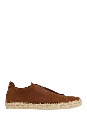 Zegna Triple Stitch Suede Espadrille Sneakers - Dark Foliage