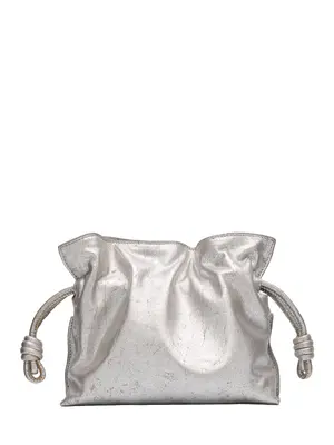 Loewe Loewe Flamenco Mini Distressed Clutch Bag Silver