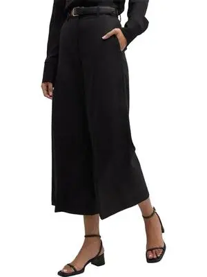 ARGENT Cropped Wide-leg Wool Trousers - Black