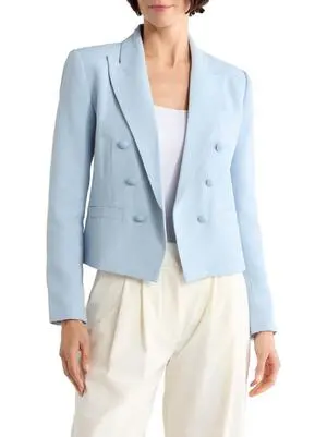 L'Agence Brooke Textured Double-breasted Crop Blazer - Blue Fogs