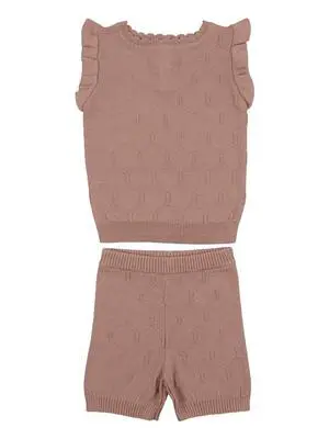 MANIÈRE Scallop Honeycomb Stitch Sweater & Shorts Set - Salmon