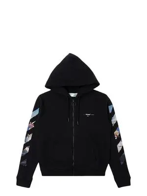 Off-White Diag Print Zip Up Hoodie - Black