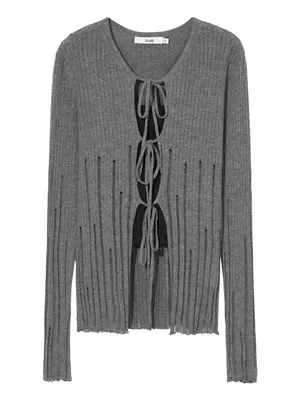 B+AB Distressed-effect Ribbed-knit Cardigan - Grey