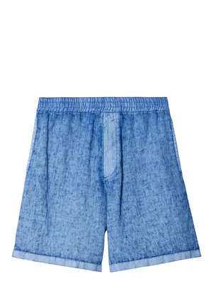 Burberry Equestrian Knight Appliqué Linen Shorts - Blue