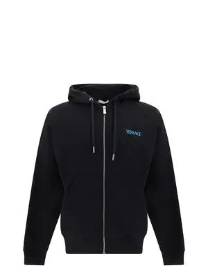 Versace Embroidered Cotton Hoodie - Black