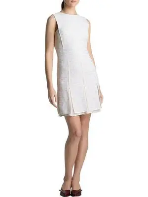 St. John Sleeveless Sequin Tweed & Georgette Minidress - Ivory Multi