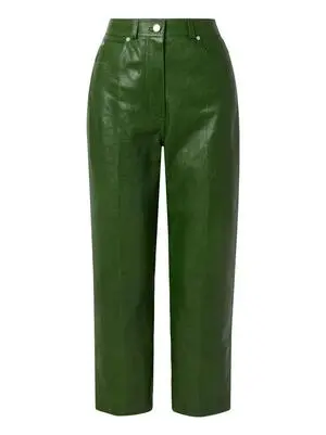 FERRAGAMO Cropped Straight-leg Leather Pants - Green