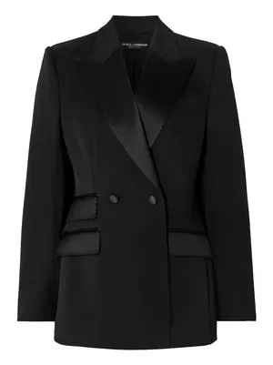 Dolce & Gabbana Silk Satin-trimmed Wool-blend Twill Blazer - Black