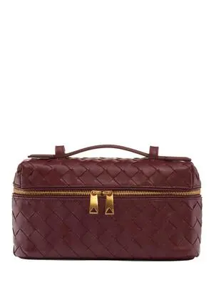 BOTTEGA  VENETA Bottega Veneta Intrecciato Leather Convertible Vanity Case 2247 Barolo-gold