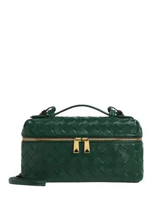 BOTTEGA  VENETA Bottega Veneta Intrecciato Leather Convertible Vanity Case 3049 Emerald Green-gold