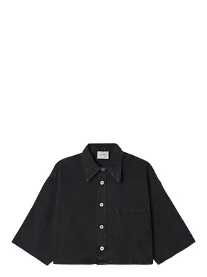 HALFBOY Cropped Distressed Denim Shirt - Black