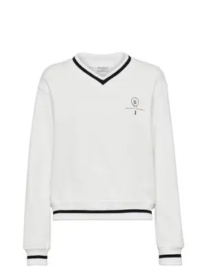 BRUNELLO CUCINELLI Logo-printed Striped-trim Sweatshirt