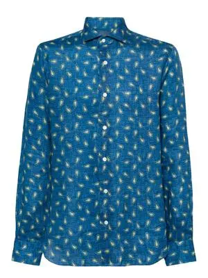 BARBA NAPOLI Paisley-print Linen Shirt - Blue