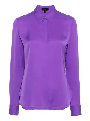 Theory Classic-collar Silk Shirt - Purple