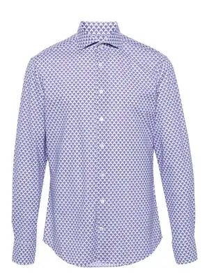 TRAIANO MILANO Geometric-print Cutaway-collar Shirt - Blue