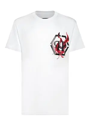 Philipp Plein Logo Flame-print Cotton T-shirt - White