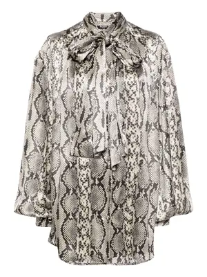 Balmain Snakeskin-print Silk Blouse - Grey
