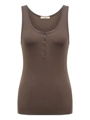 12 STOREEZ Rib-knit Henley Tank Top - Brown