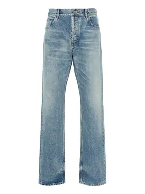 Saint Laurent Stonewashed Distressed Straight Jeans - Blue