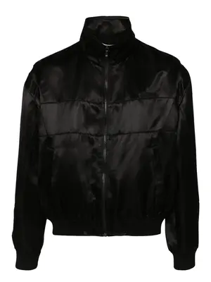 Saint Laurent Logo-embroidered Satin Bomber Jacket - Black