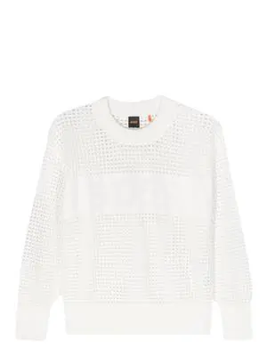 BOSS Perforated-logo Open-knit Jumper - White
