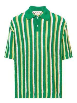 Marni Striped Crochet Polo Shirt - Green