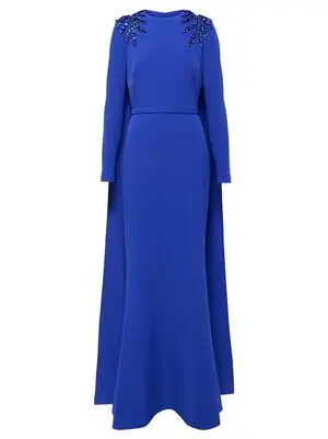 Safiyaa Ginevra Embellished Caped Gown - Blue