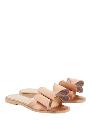 Mach & Mach Le Cadeau Double Bow Satin Slides - Neutrals