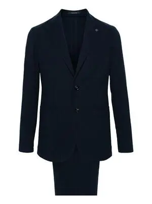 Tagliatore Seersucker-texture Single-breasted Suit - Blue