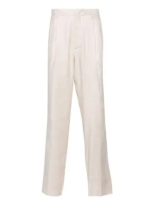 LARDINI Linen-blend Tapered Trousers - Neutrals