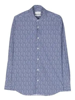 DELL'OGLIO Floral-print Classic-collar Shirt - Blue