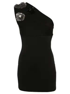 Balmain Crystal-embellished One-shoulder Mini Dress - Black