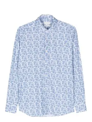 DELL'OGLIO Floral-print Long-sleeve Shirt - Blue