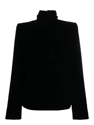 Saint Laurent High-neck Velvet Blouse - Black
