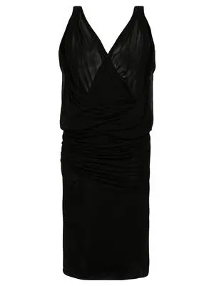 Saint Laurent Plunge Ruched Midi Dress - Black