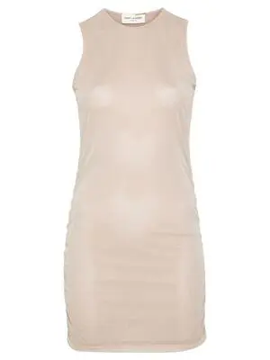 Saint Laurent Ruched Mini Dress - Neutrals