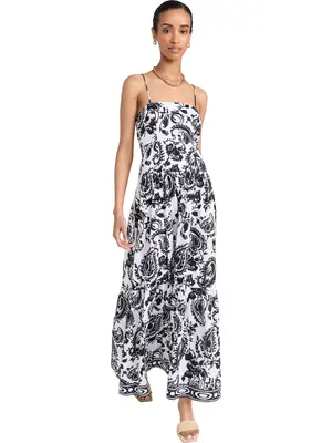 Playa Lucila Playa Lucila Square Neck Paisley Maxi Dress Black/white Print