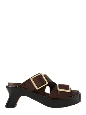 Loewe Ease Buckled Leather Mules - Brown