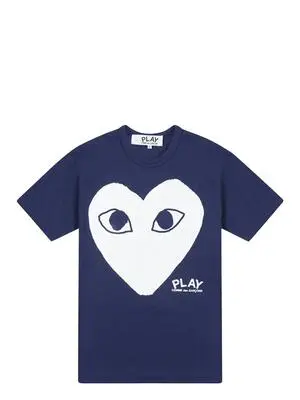 Play Comme Des Garcon Heart Text T-shirt 'navy - Blue