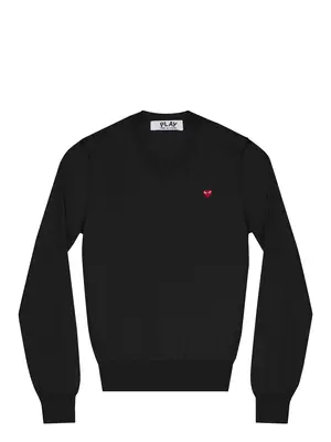 Play Comme Des Garcon Red Heart Patch V-neck Sweater - Black