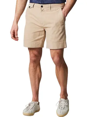 Billy Reid Flat Front Textured Cotton Shorts - Khaki