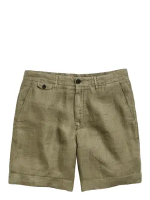 Billy Reid Moore Flat Front Linen Shorts - Olive